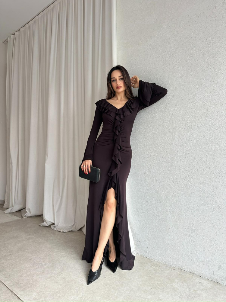 BUBİ Maxi Elbise 1093 - Acı Kahve ELBİSE MAXMOOR